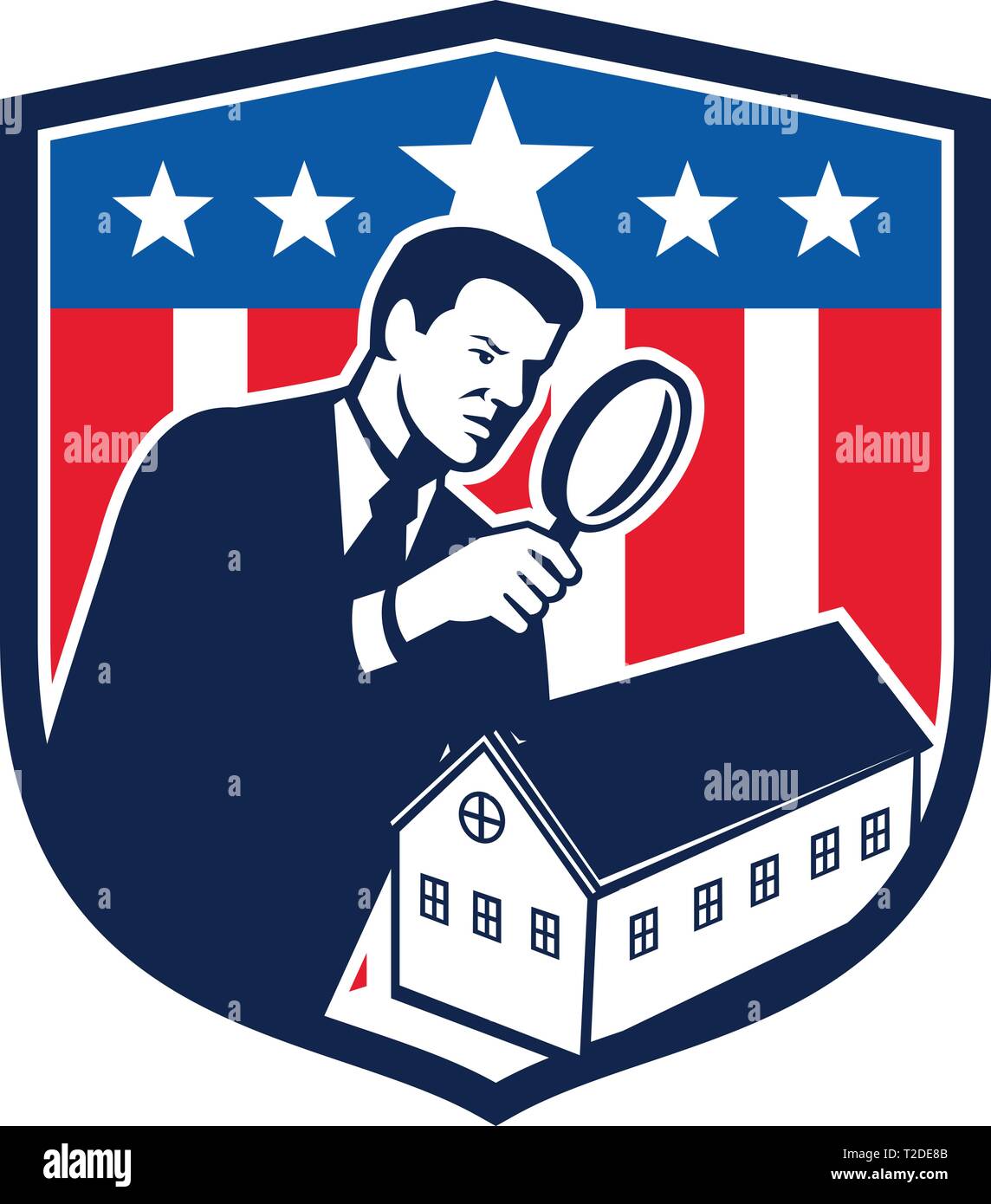 Icon retro style illustration of an American school inspector with ...