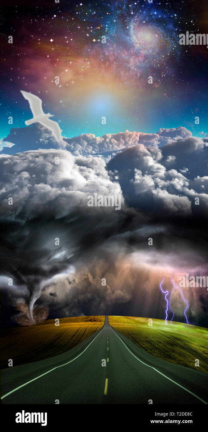 Road leads into distance with storm Stock Photo - Alamy