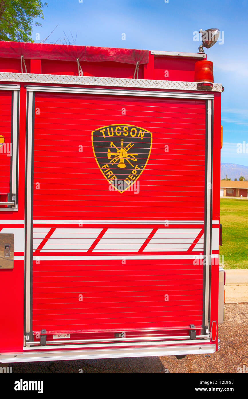 Close up of the logo on a bight shiney new fire truck belonging to the ...