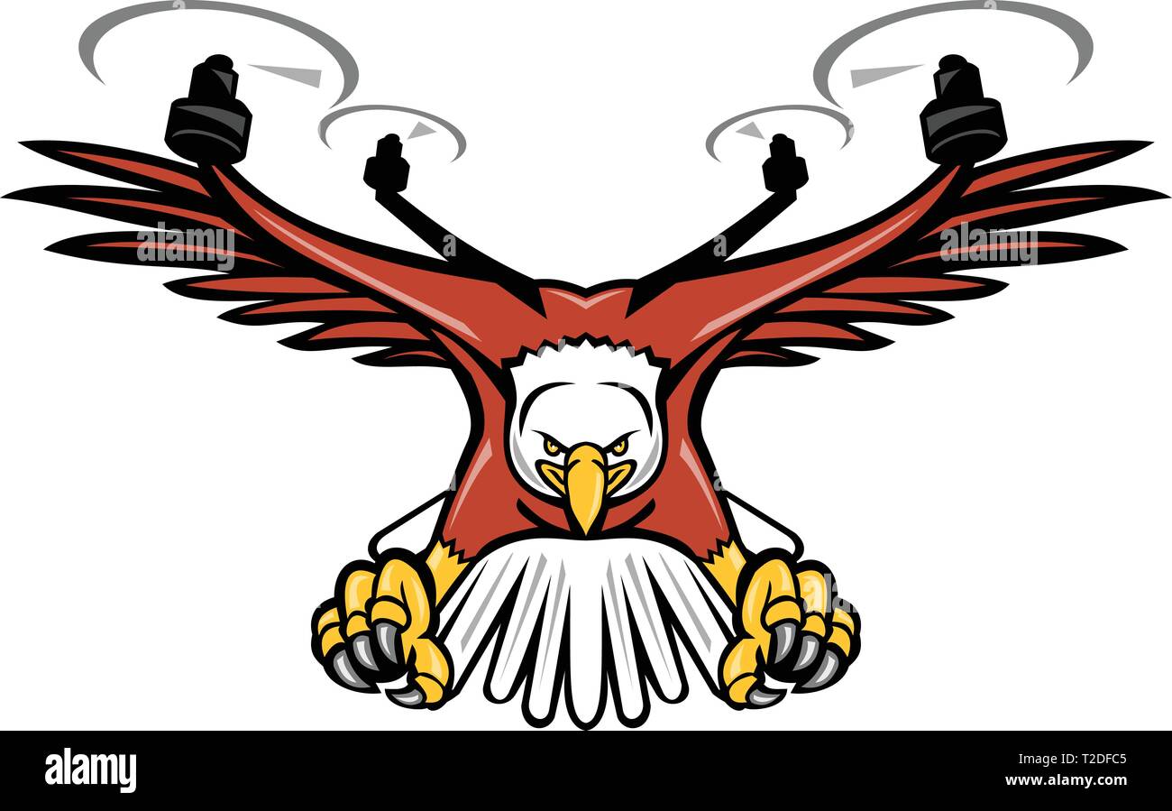 Mascot icon illustration of a half eagle half drone or quadcopter with ...