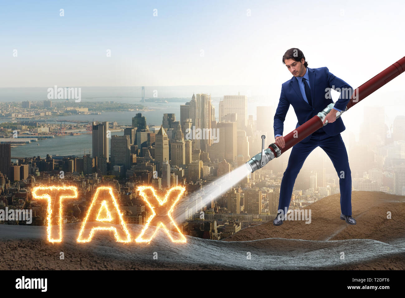 Businessman paying off his taxes Stock Photo - Alamy