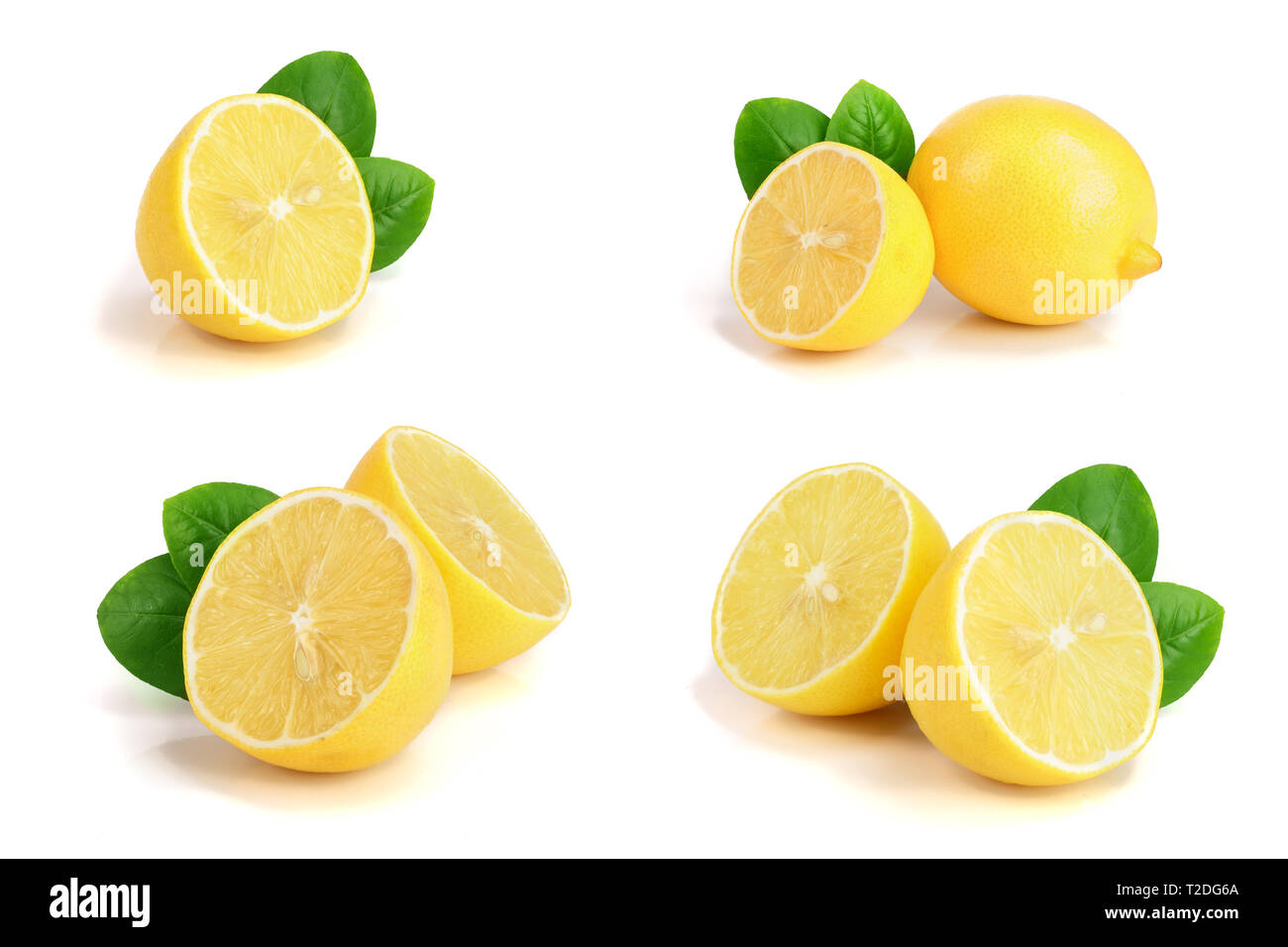Lemon with leaf isolated on white background. Set or collection Stock ...