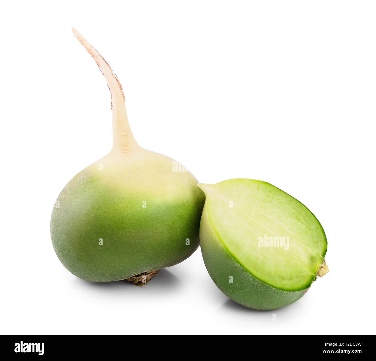 green radish with half isolated on white background Stock Photo - Alamy