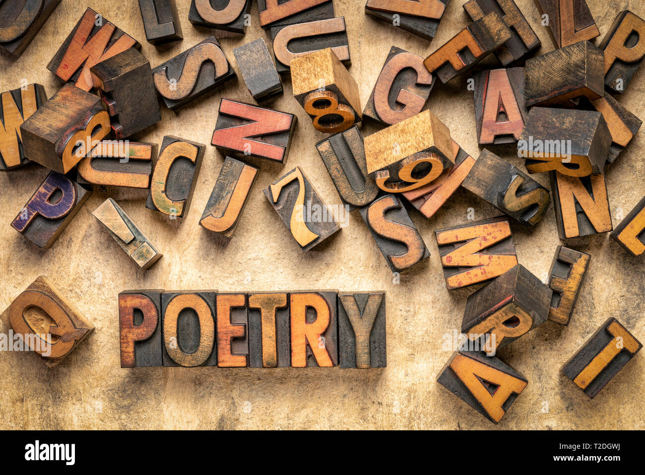 poetry word abstract - text in vintage letterpress wood type printing ...