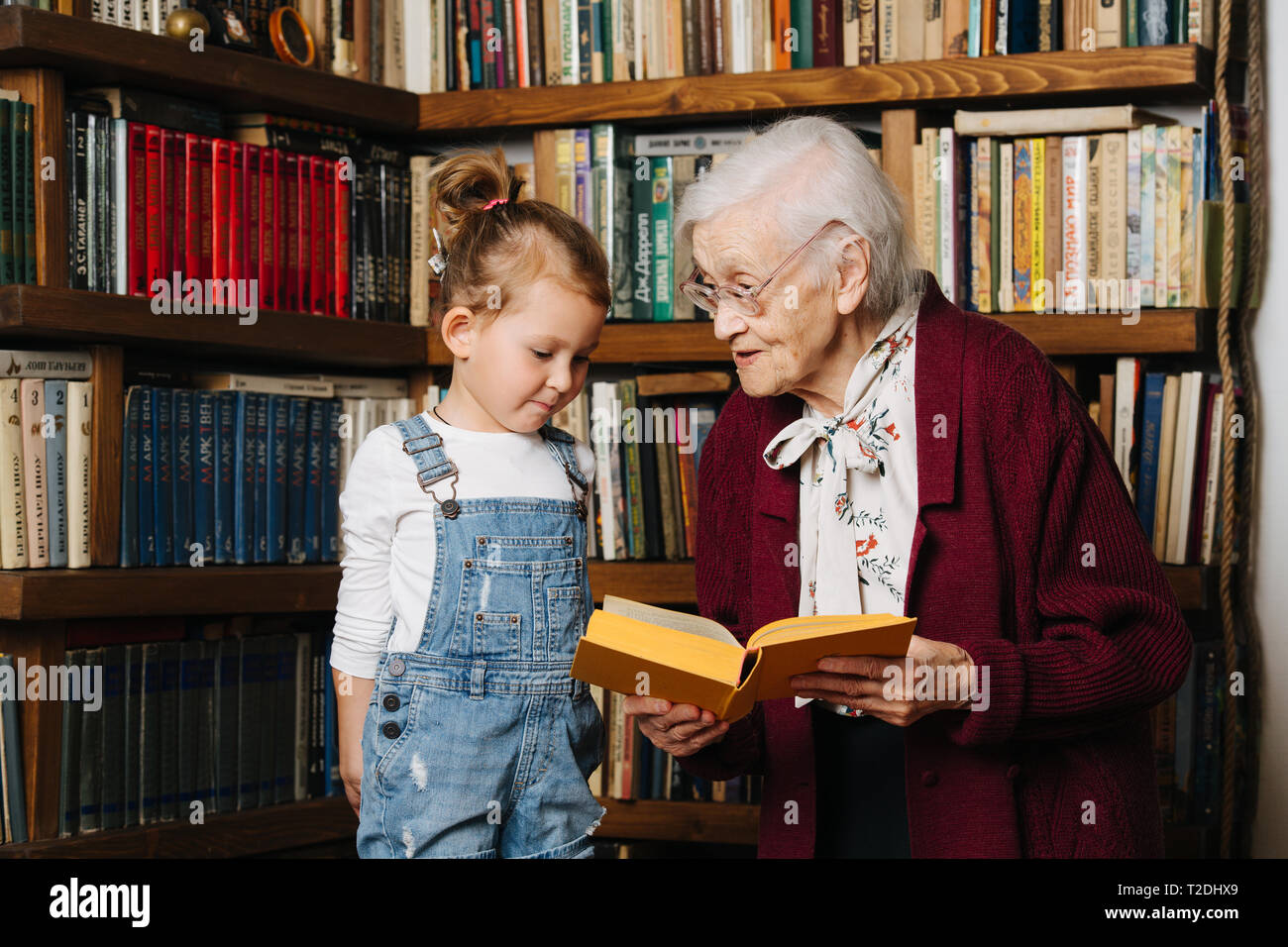 Happy moments with great grandma, senior lady spending quality time ...