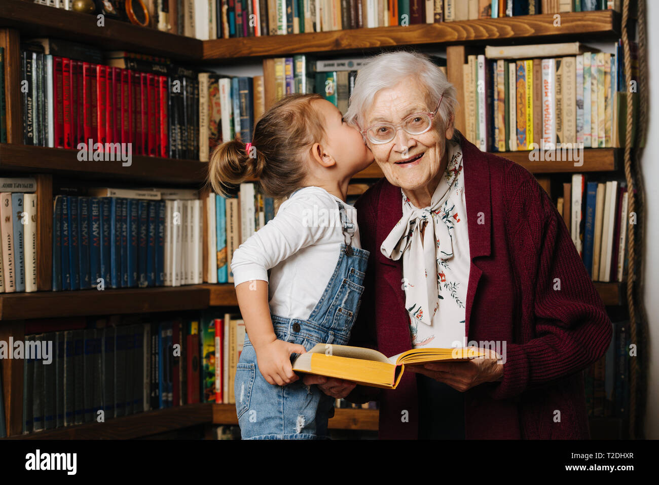 Happy moments with great grandma, senior lady spending quality time ...