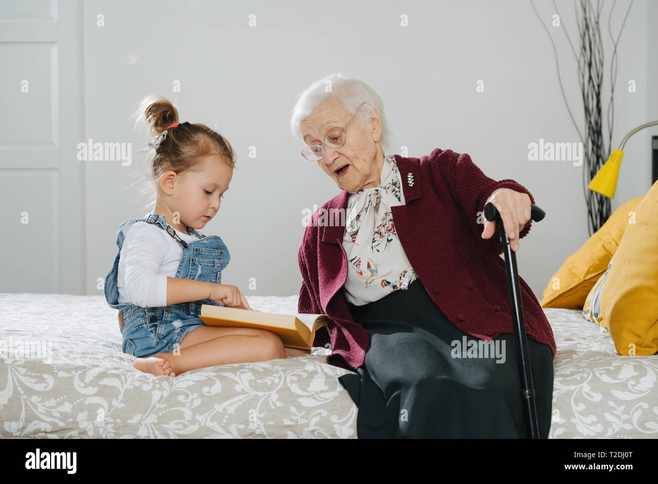 Happy moments with great grandma, senior lady spending quality time ...