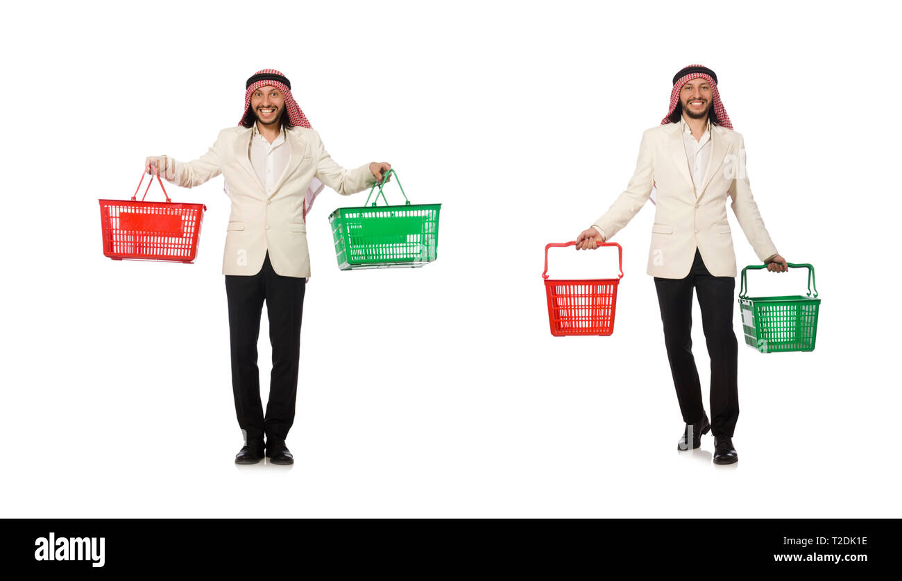 Arab man doing shopping isolated on white Stock Photo - Alamy