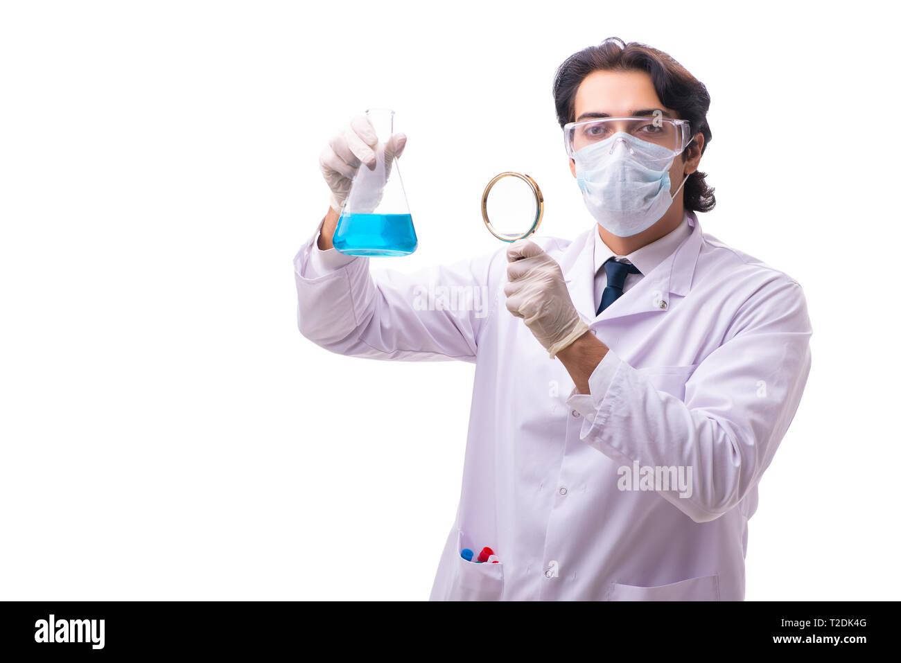 Young chemist isolated on white background Stock Photo - Alamy