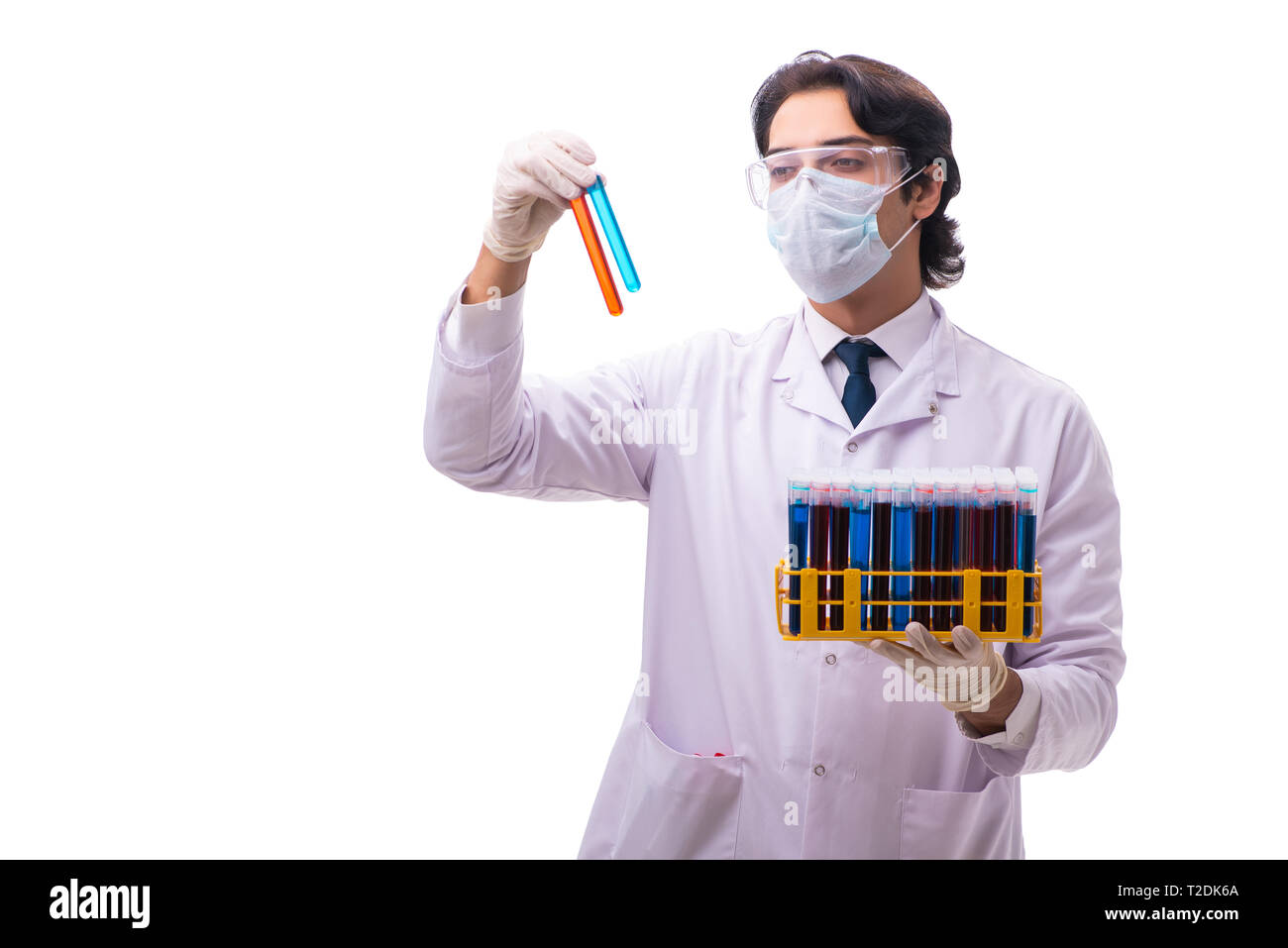 Young chemist isolated on white background Stock Photo - Alamy