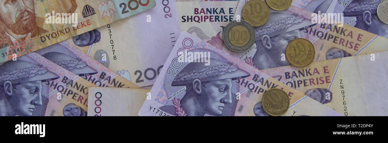 Close up of Albanian LEK. Albania national currency Stock Photo - Alamy