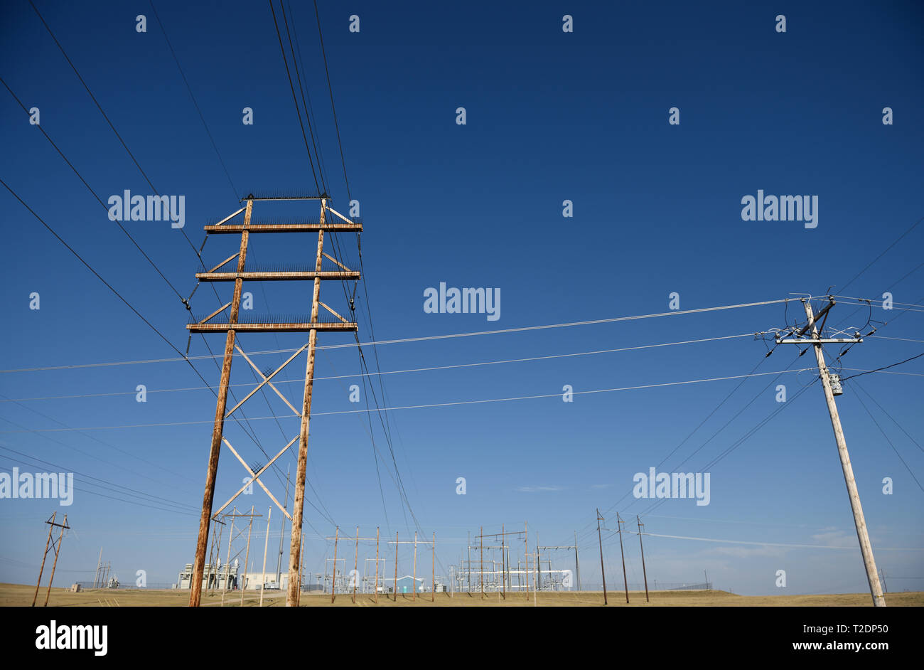 Electricity Pylons In The Substation High Resolution Stock Photography ...