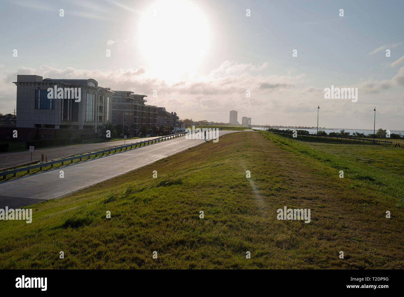 A bicyclist hitting the Lakefront Trail, along Lake Pontchartrain, in ...