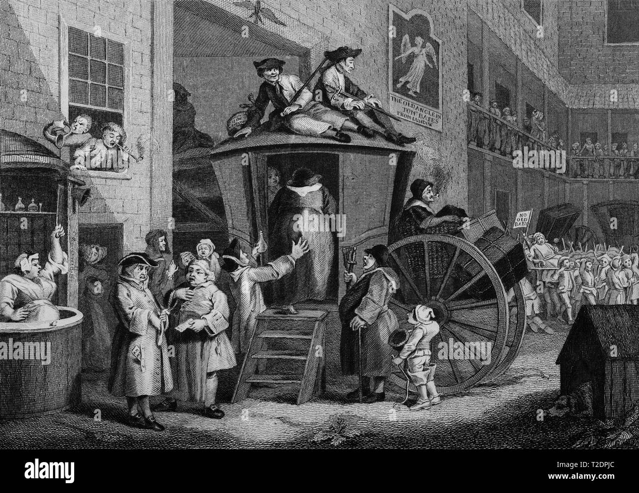 William Hogarth print engraving Country Inn Yard Stock Photo - Alamy