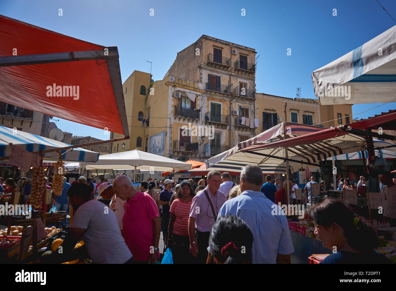 Palermo, Italy - September. 2018. Seafood and vegetable stalls in the ...