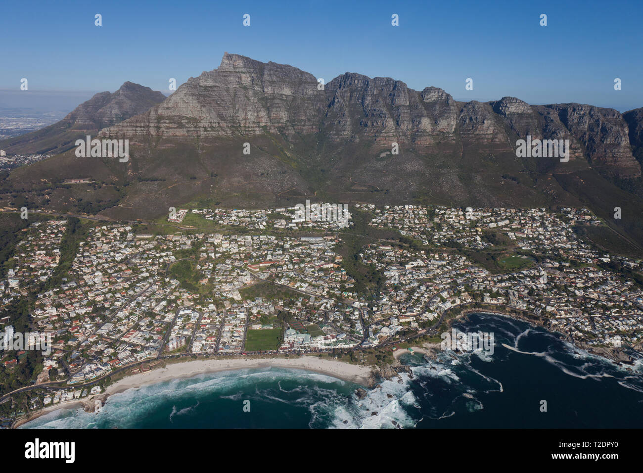 Aerial view of Cape town South Africa from a helicopter. Panorama birds ...