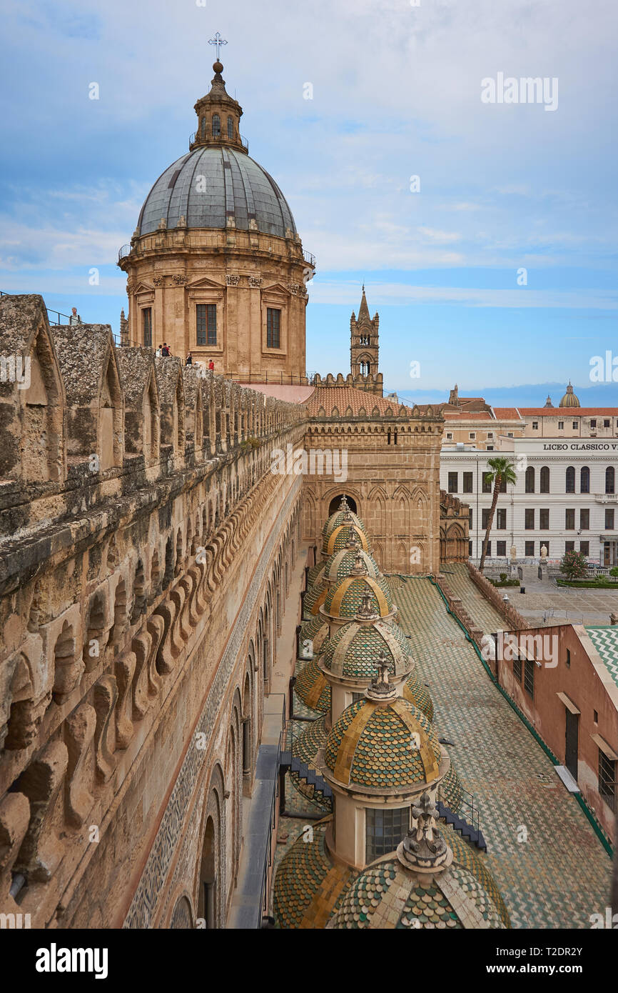 Palermo, Italy - October, 2018. External view of the Palermo Cathedral ...