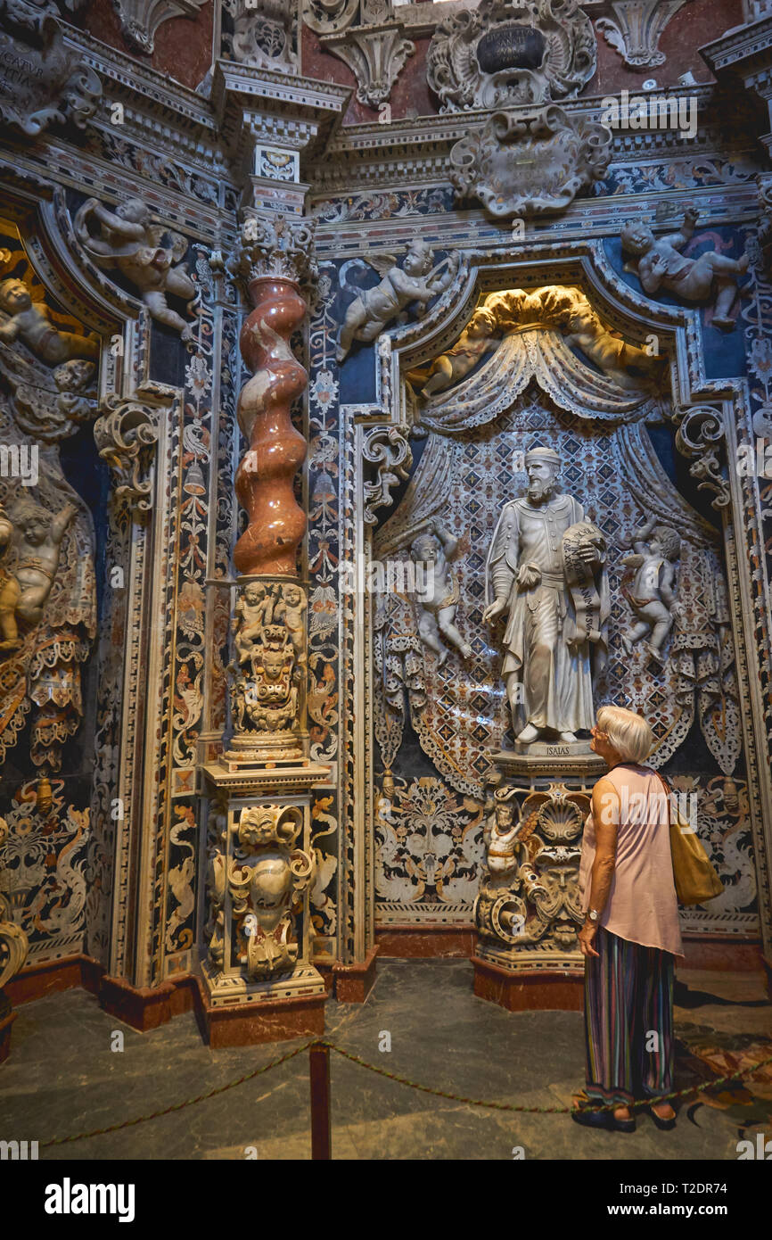 Monreale, Italy - October, 2018. Side chapels inside the Cathedral, one ...