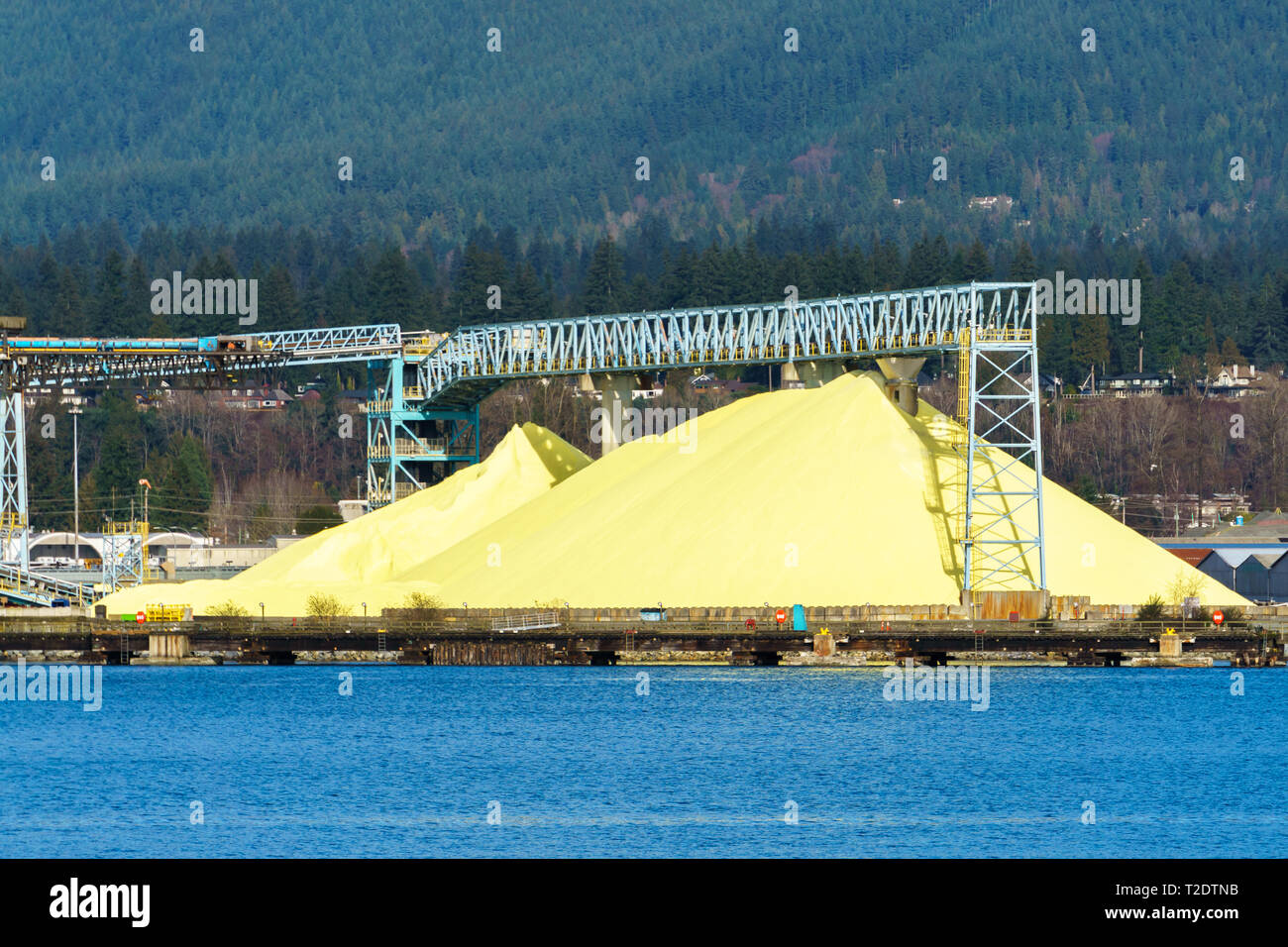 Piles of yellow sulfur powder, North Vancouver, British Columbia ...