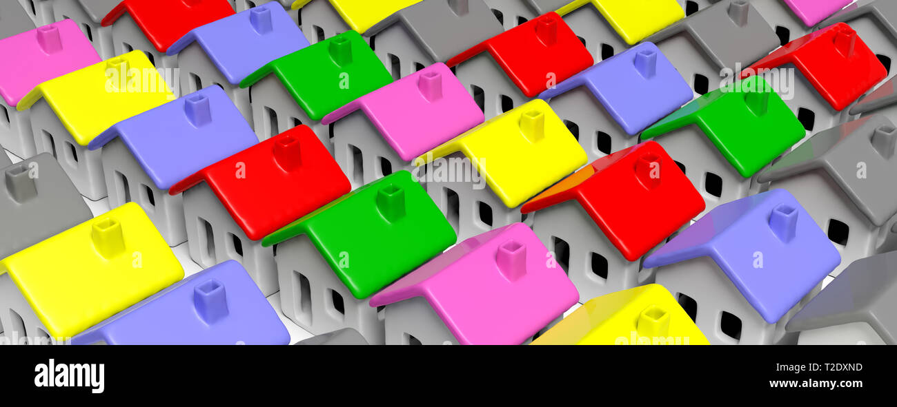 Real estate, housing project concept. House models multicolor roofs ...