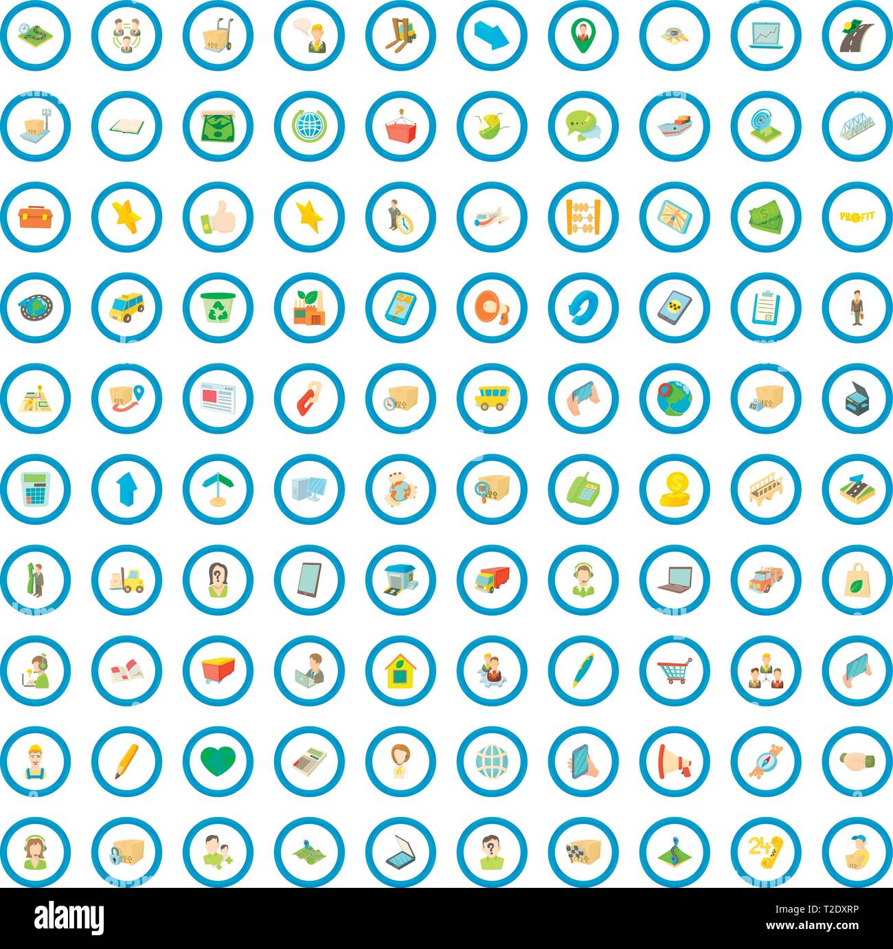 100 package and delivery icons set, cartoon style Stock Vector Image ...