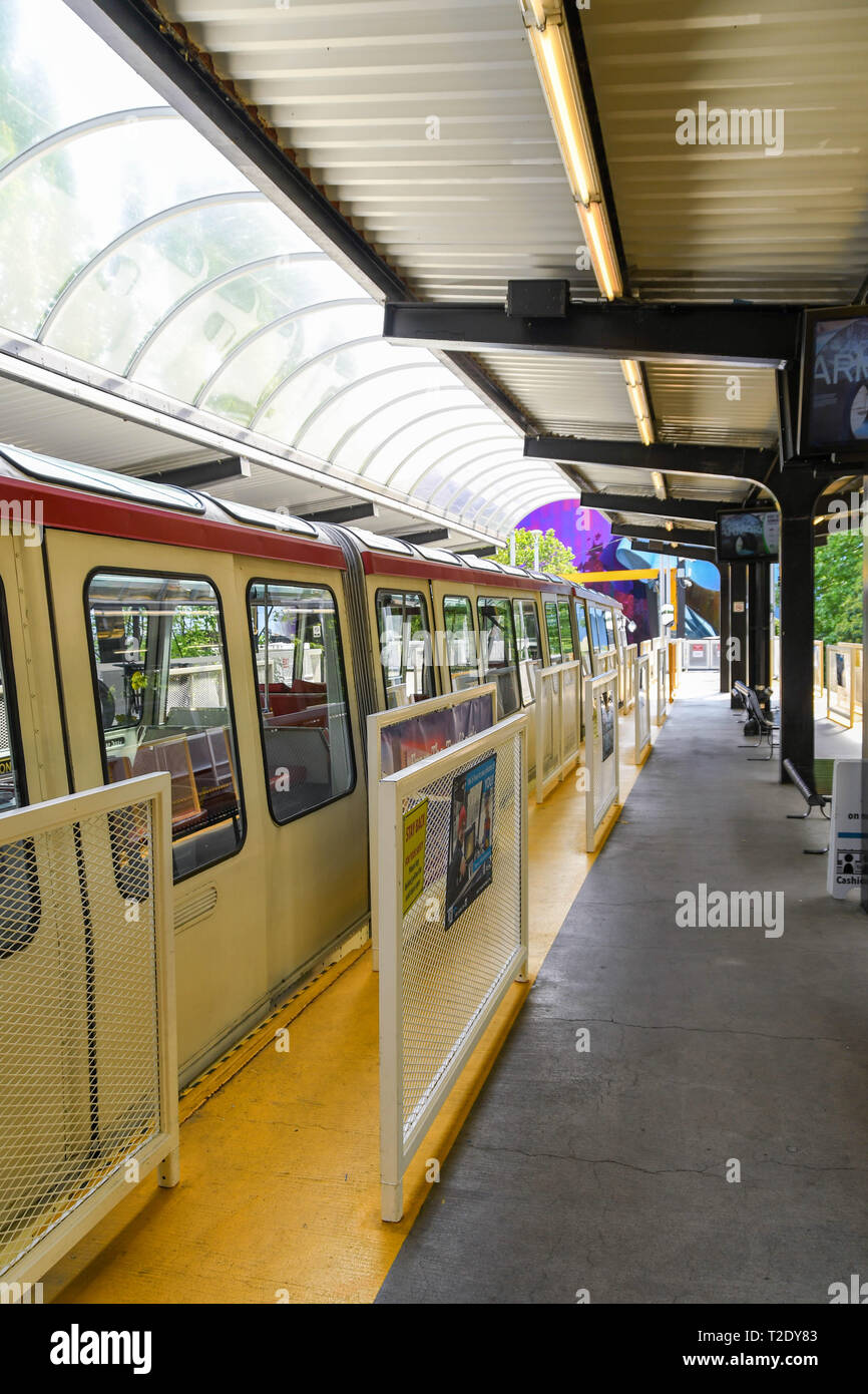 SEATTLE, WASHINGTON STATE, USA - JUNE 2018: Monorail train standing at ...
