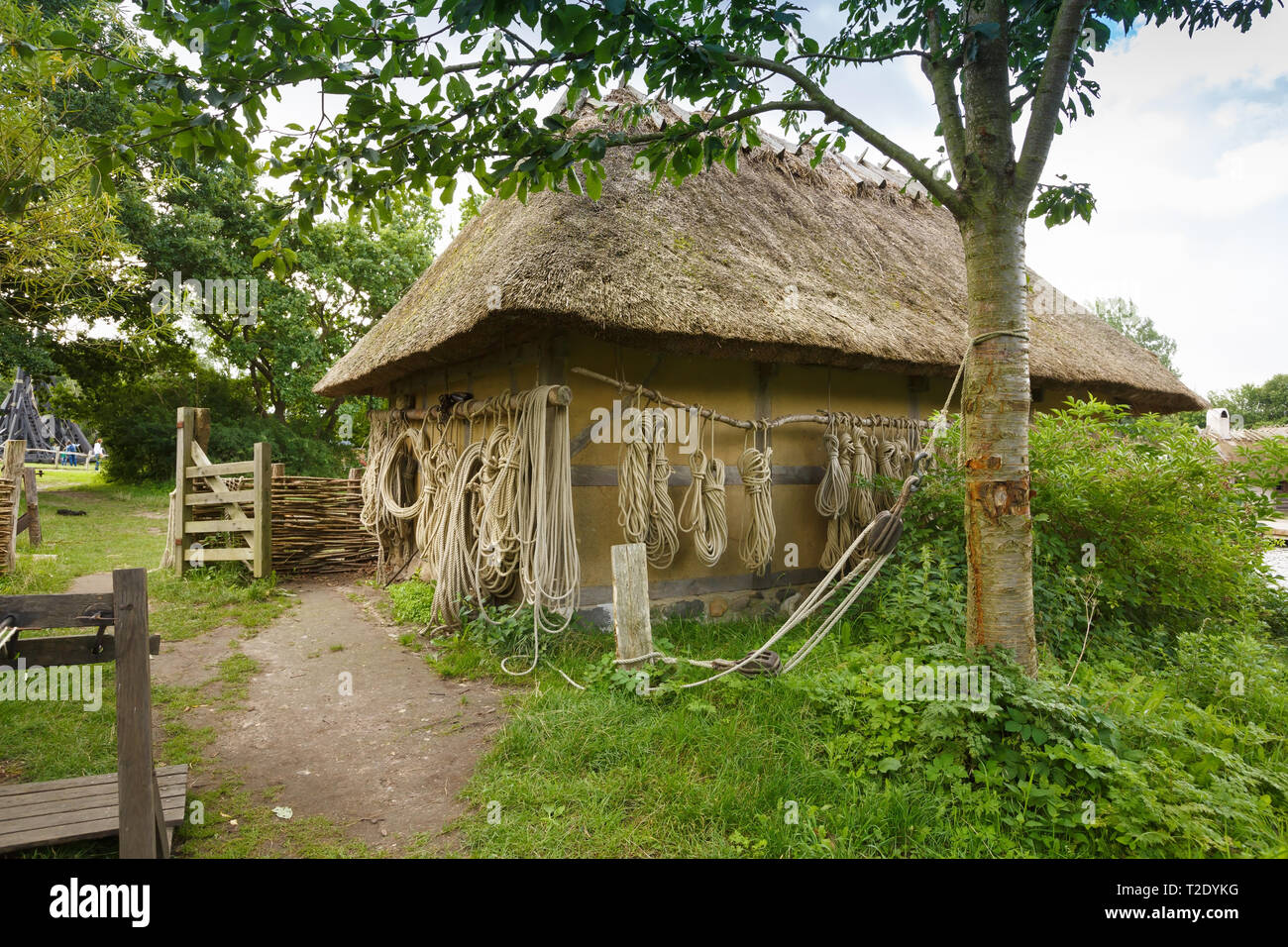 The medieval house with rope in The Middle Ages Center, the ...