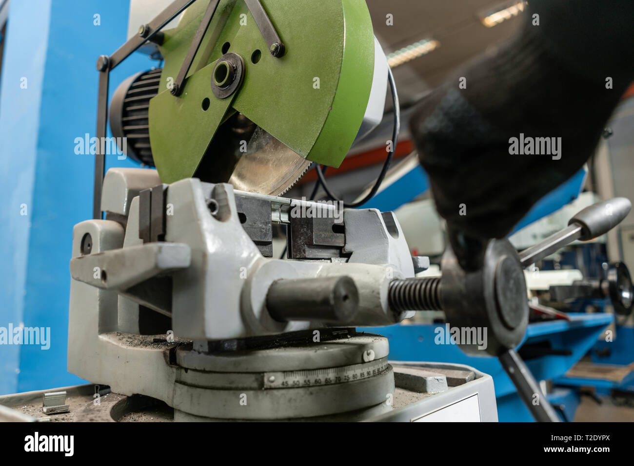 Circular saw machine. Cutting a metal and steel with with sharp ...