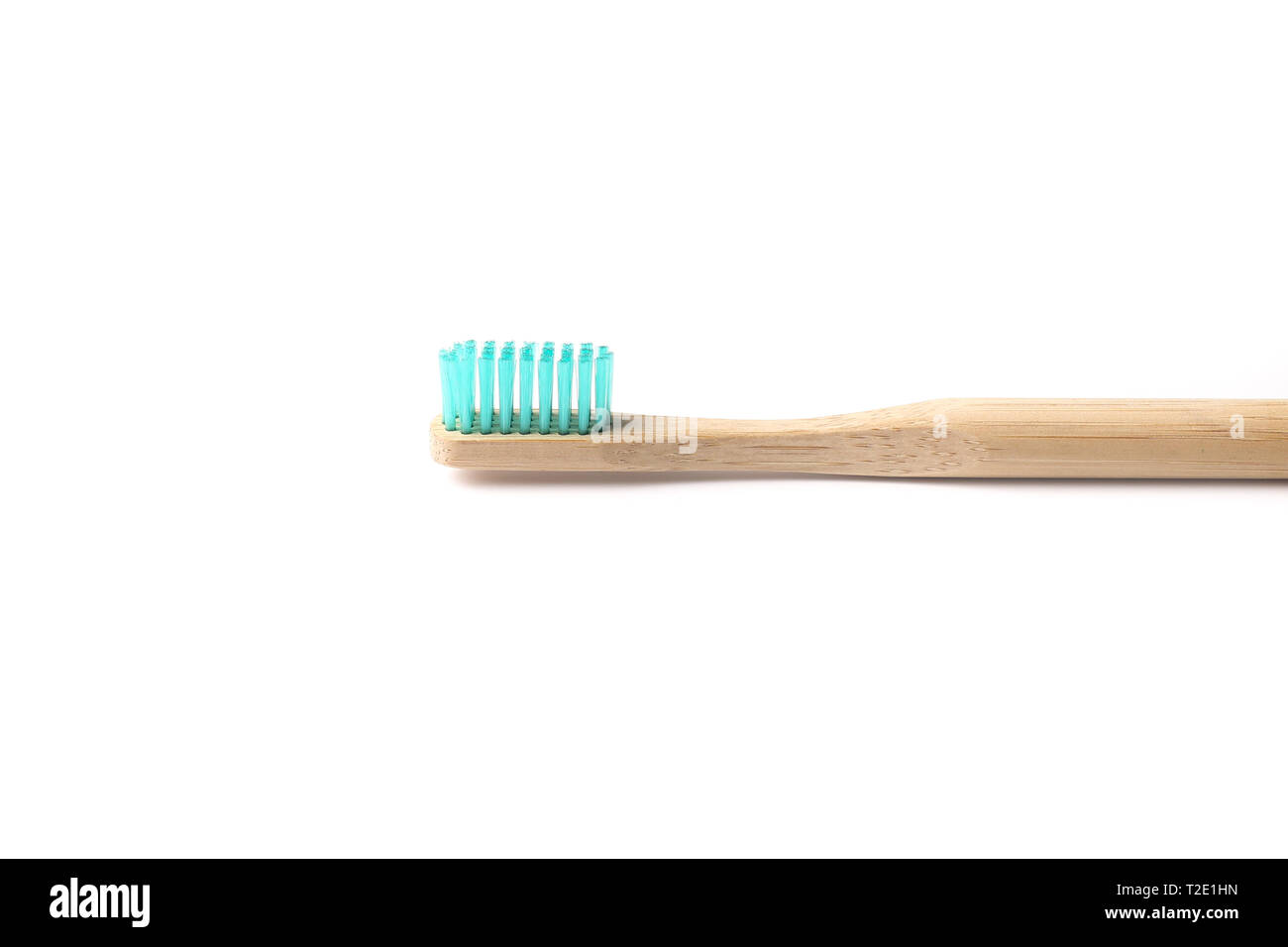 Mint green Bamboo toothbrush close up isolated on white background ECO ...