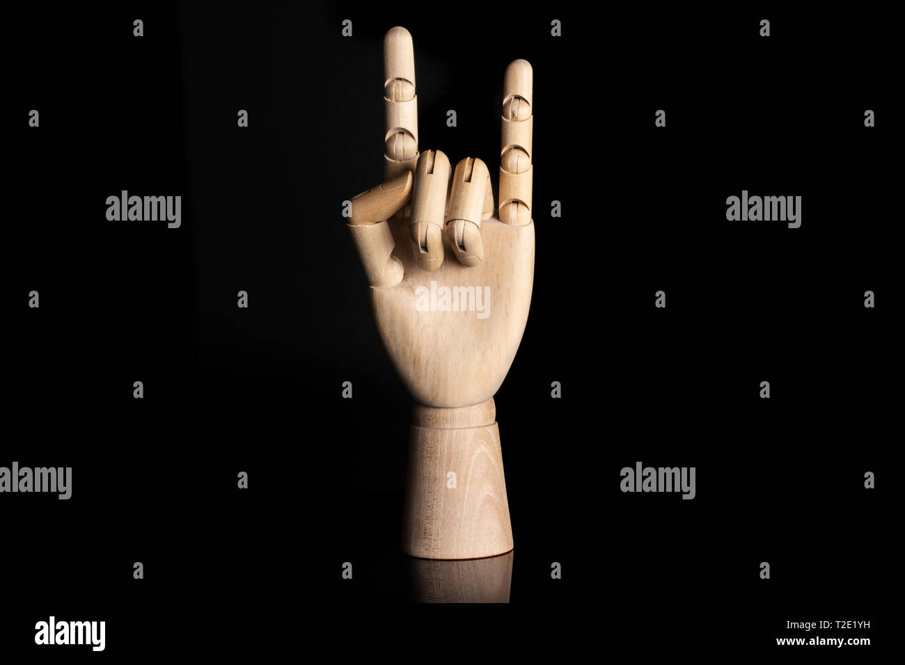 Sign of the horns. deaf sign language isolated on black glass Stock ...