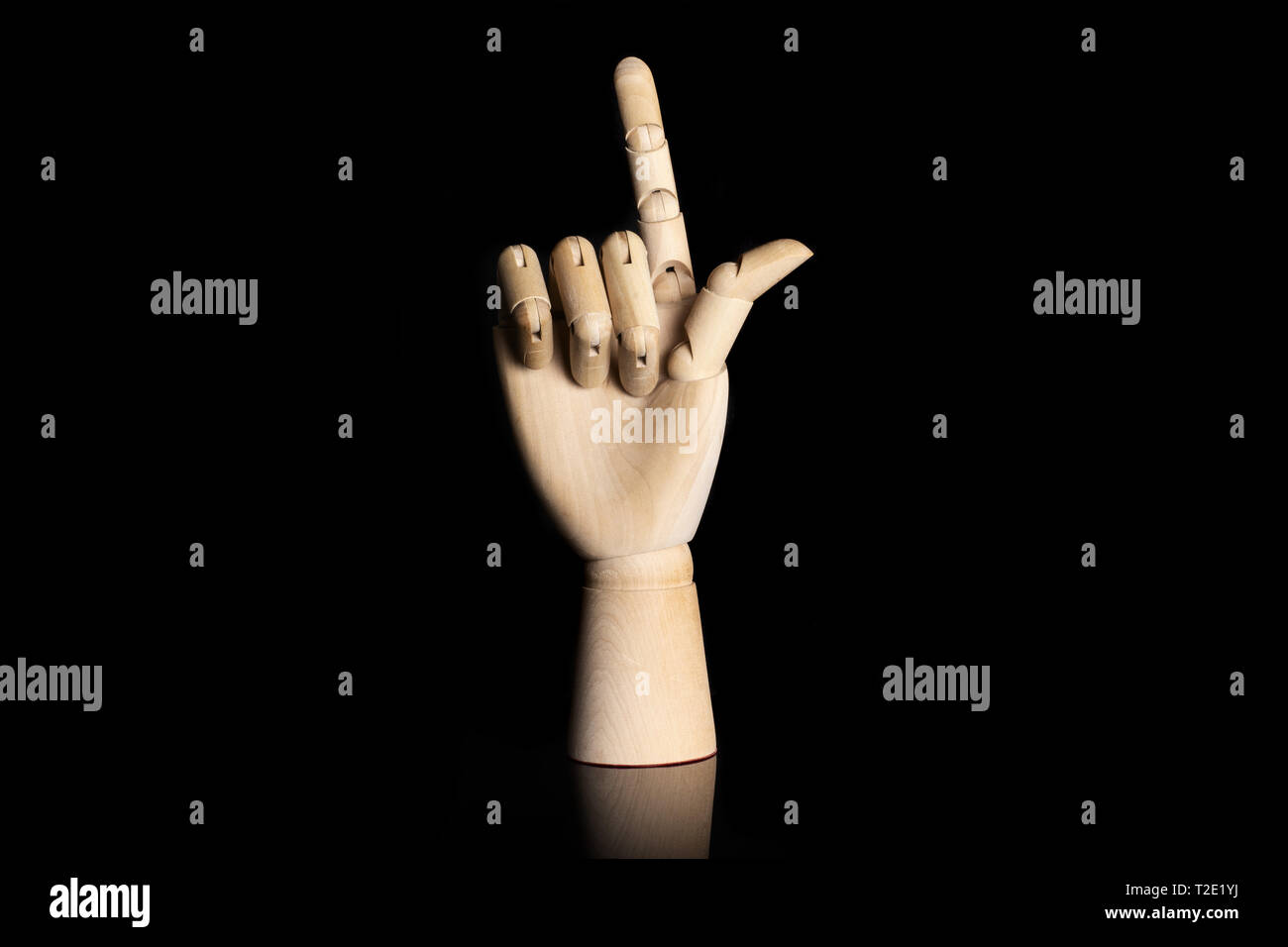 Pointing sign. deaf sign language isolated on black glass Stock Photo ...