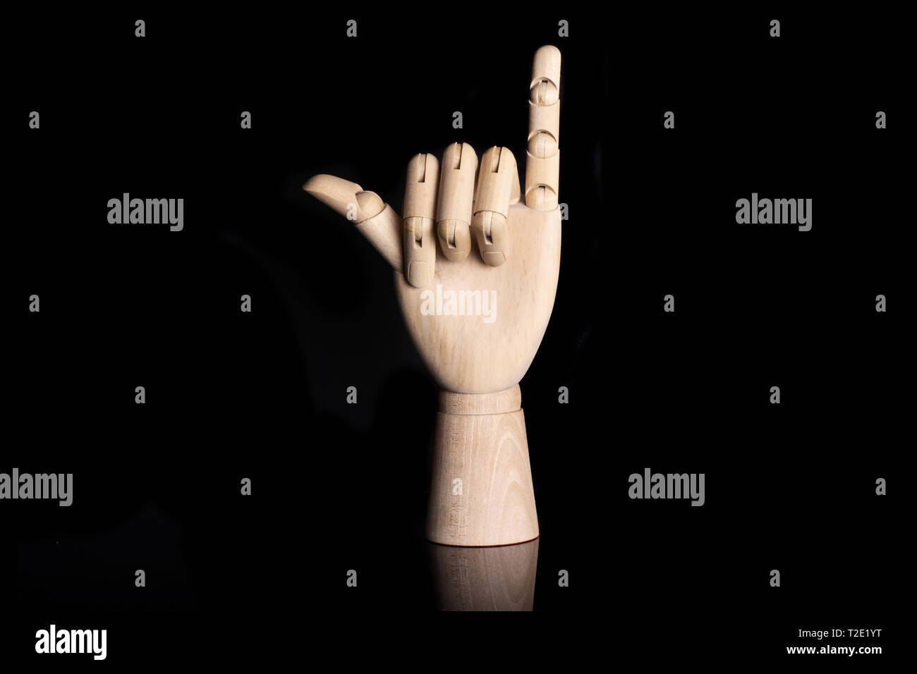 Call sign. deaf sign language isolated on black glass Stock Photo - Alamy