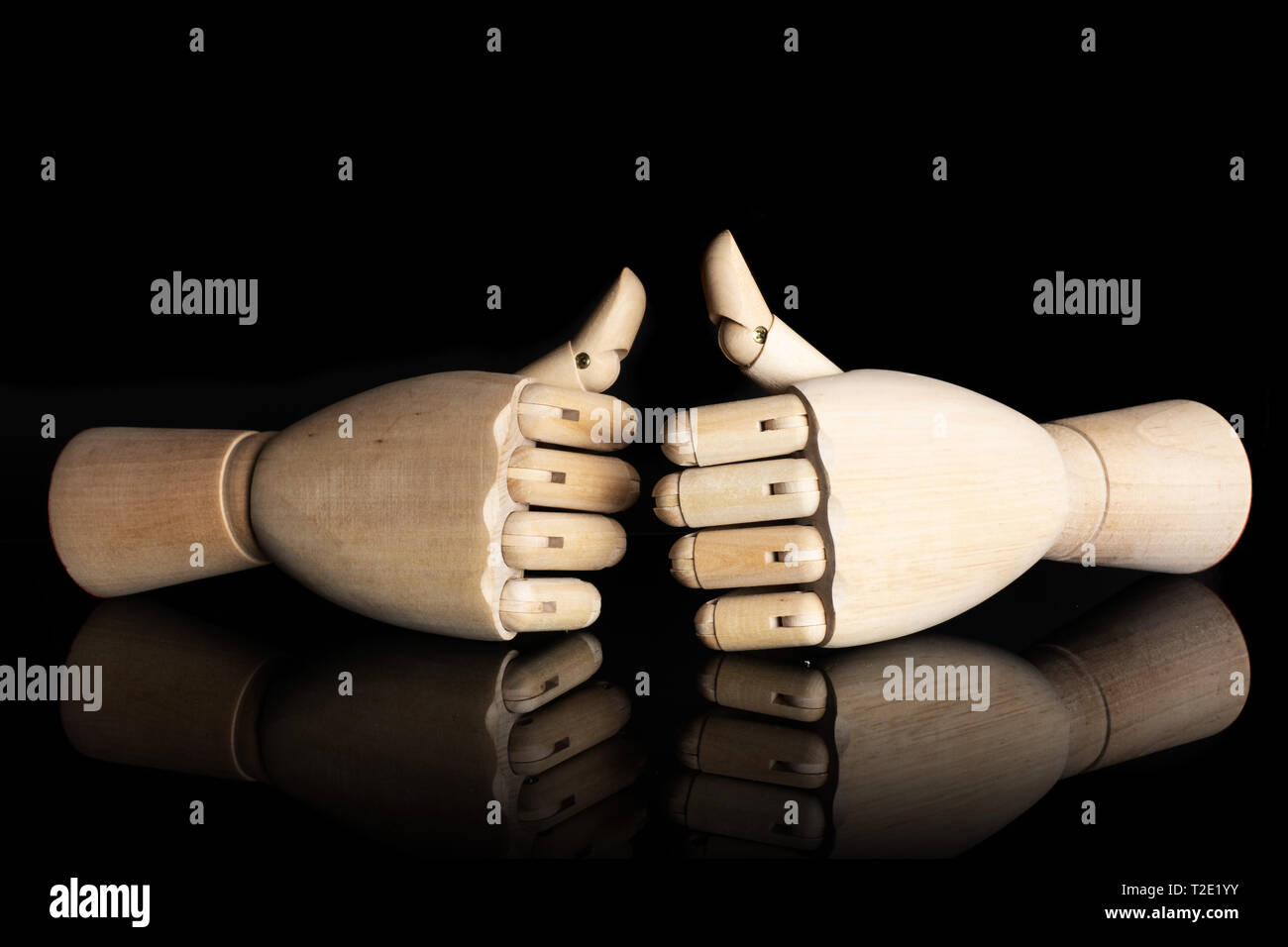 Two hans. good. deaf sign language isolated on black glass Stock Photo ...