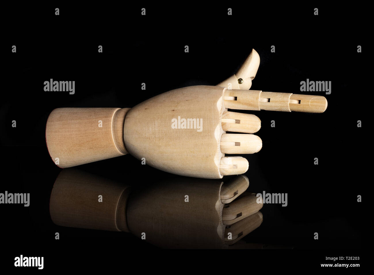 Pointing at smth. deaf sign language isolated on black glass Stock ...