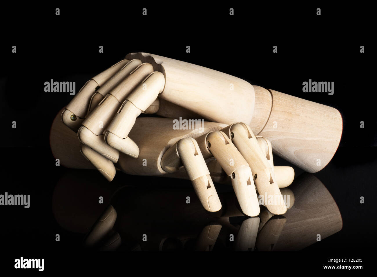 Two hands. waiting for smth. deaf sign language isolated on black glass ...