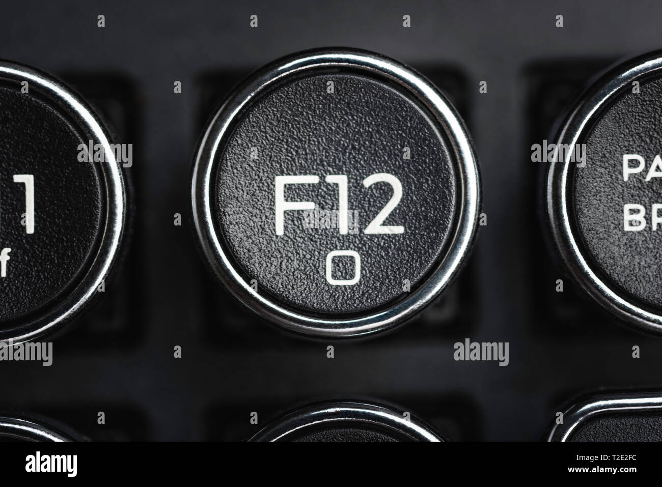 A macro or close-up shot of a retro style typewriter key cap keyboard ...