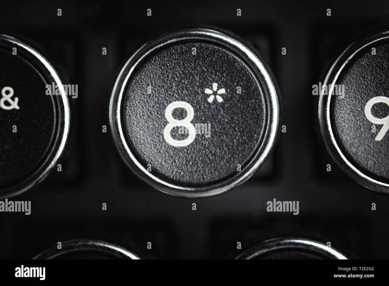 A macro or close-up shot of a retro style typewriter key cap keyboard ...