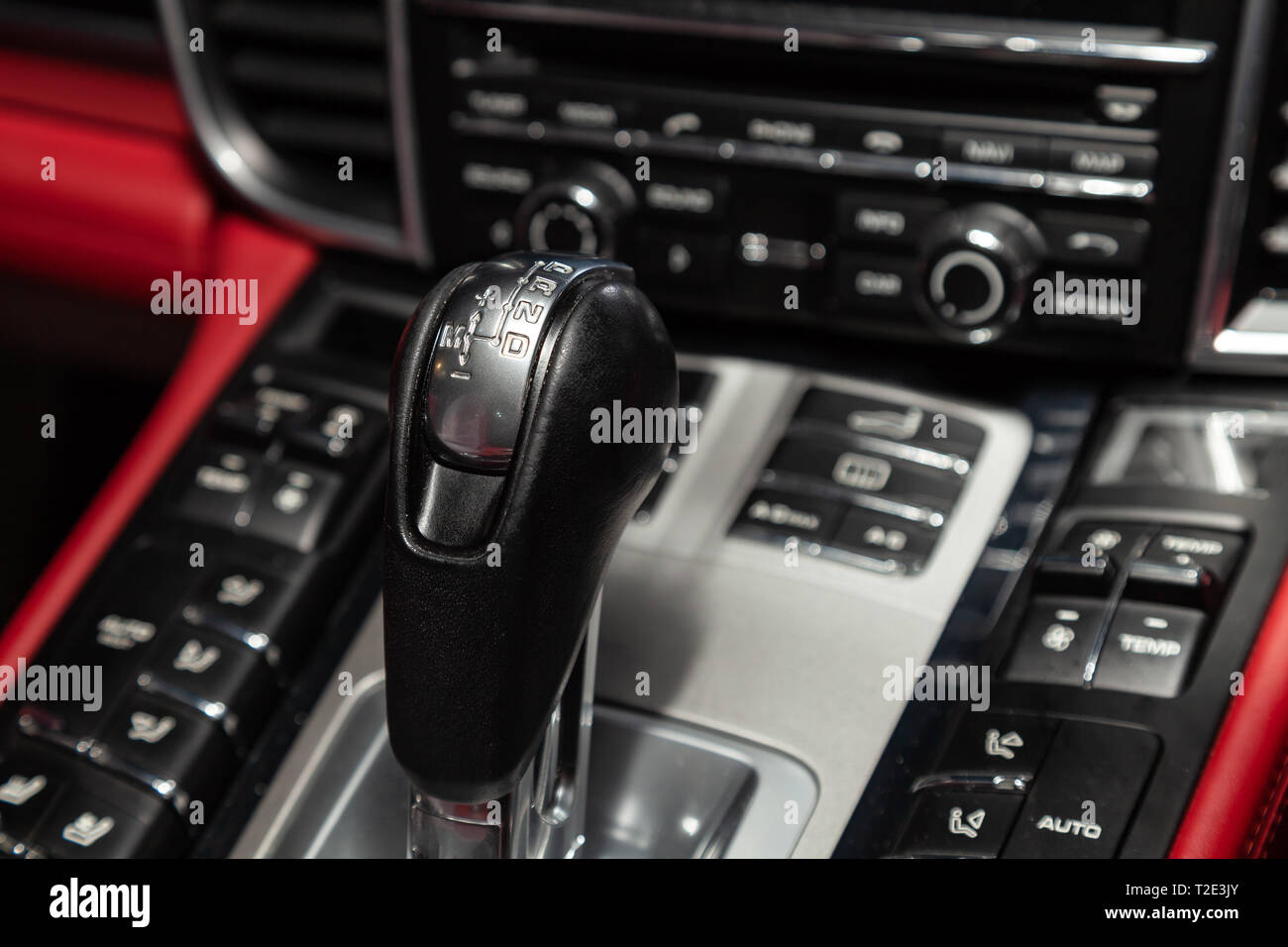 The central control console on the panel inside the car close-up with ...