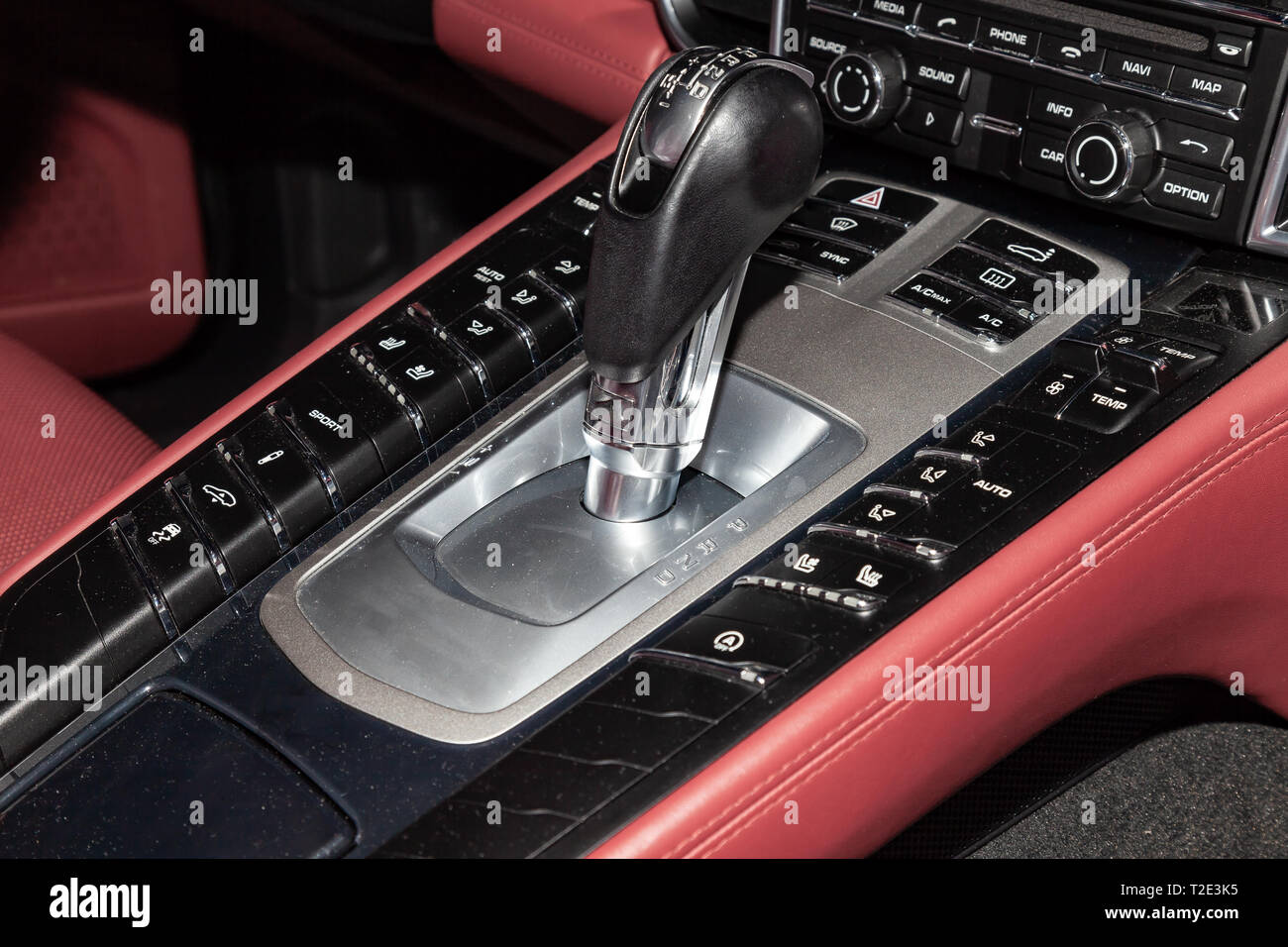 The central control console on the panel inside the car close-up with ...