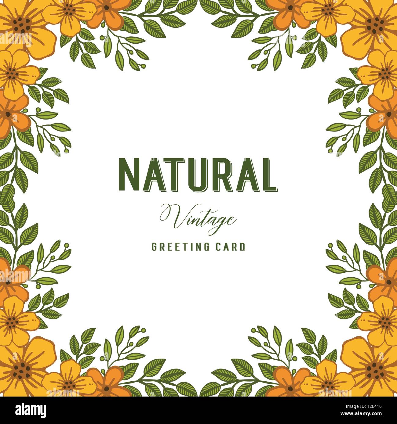 Vector illustration beauty of orange flower frame for natural vintage ...