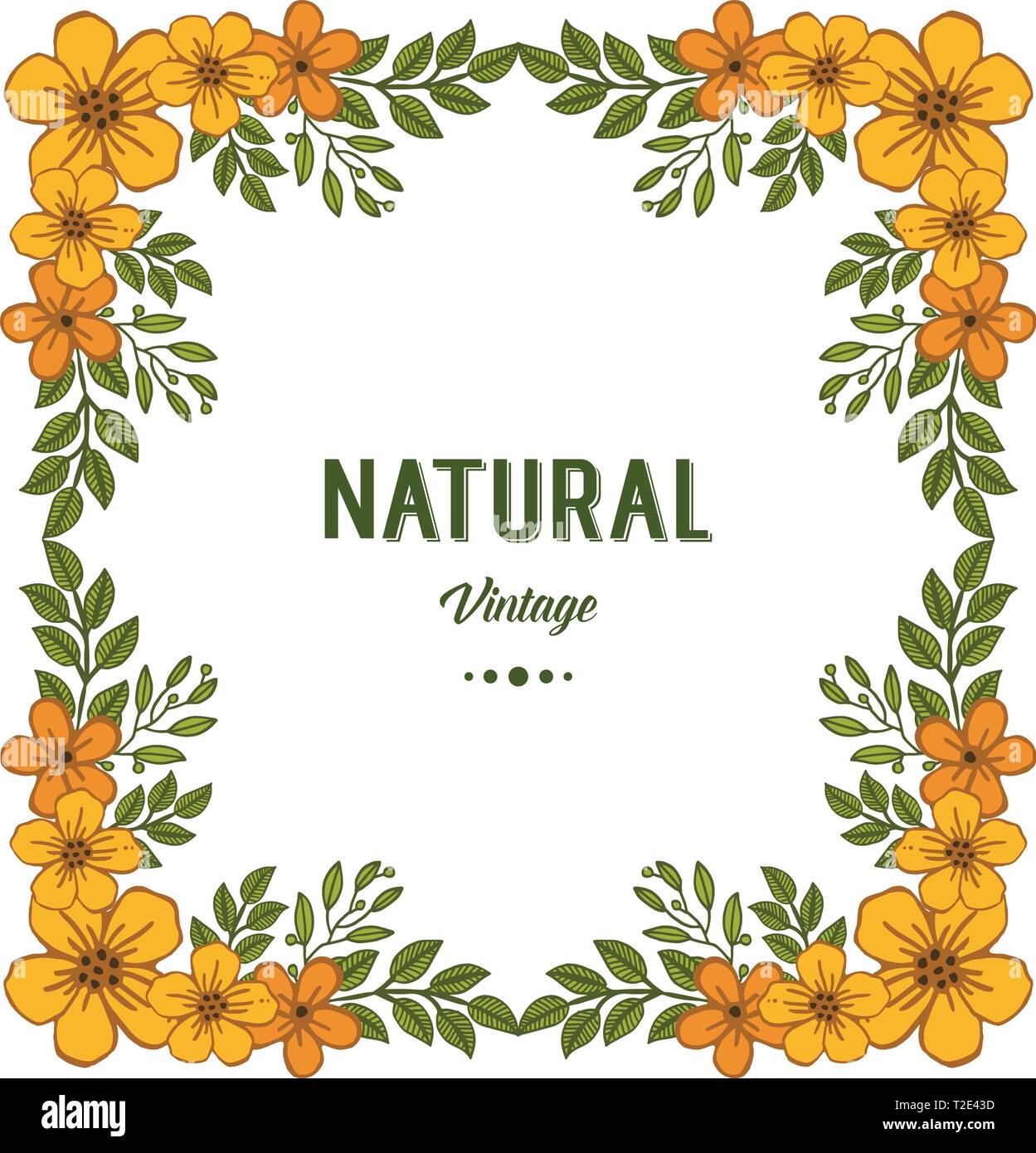 Vector illustration beauty of orange flower frame for natural vintage ...