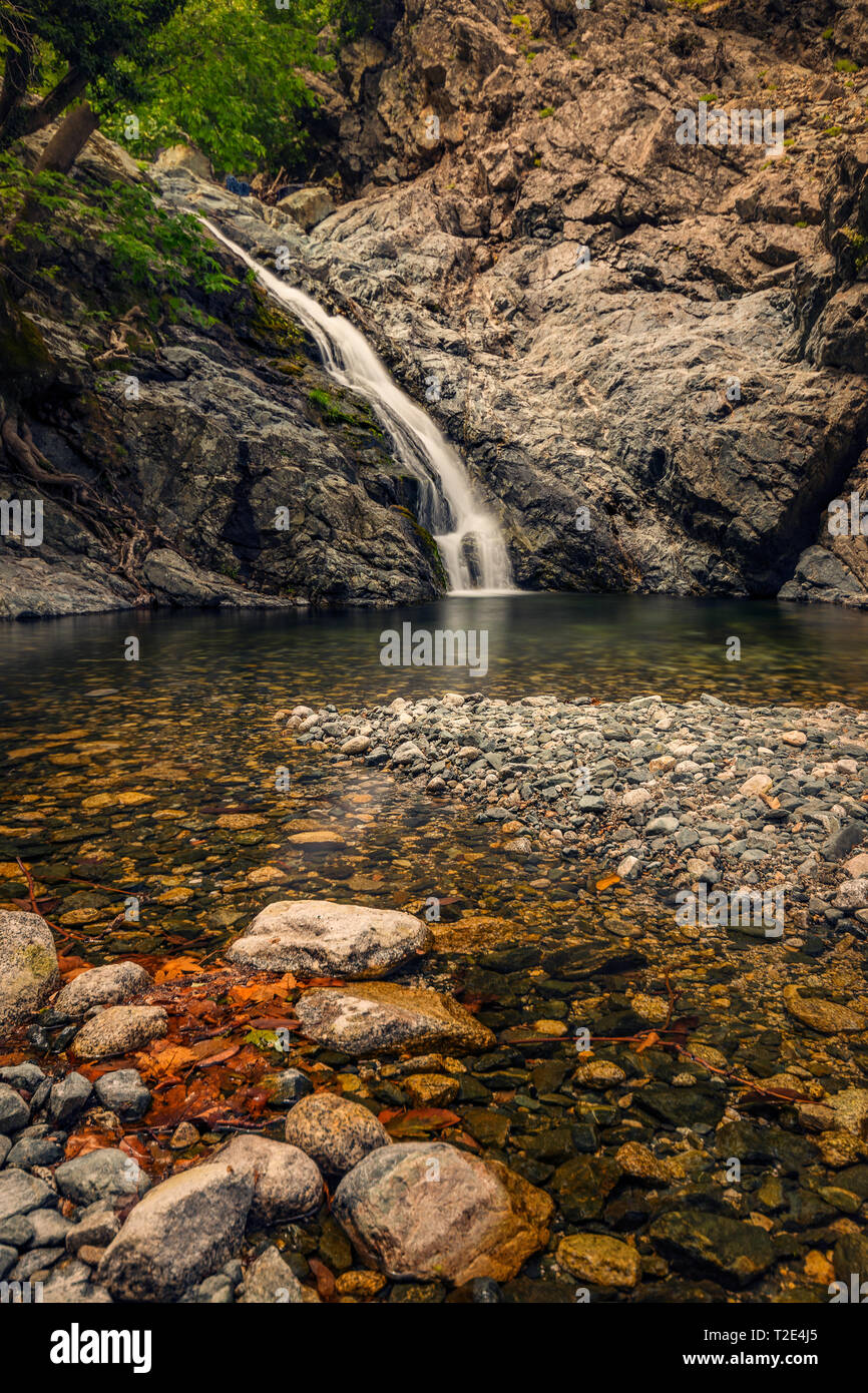 Gria Vathra waterfall on Samothrace Island in Greece falling from the ...