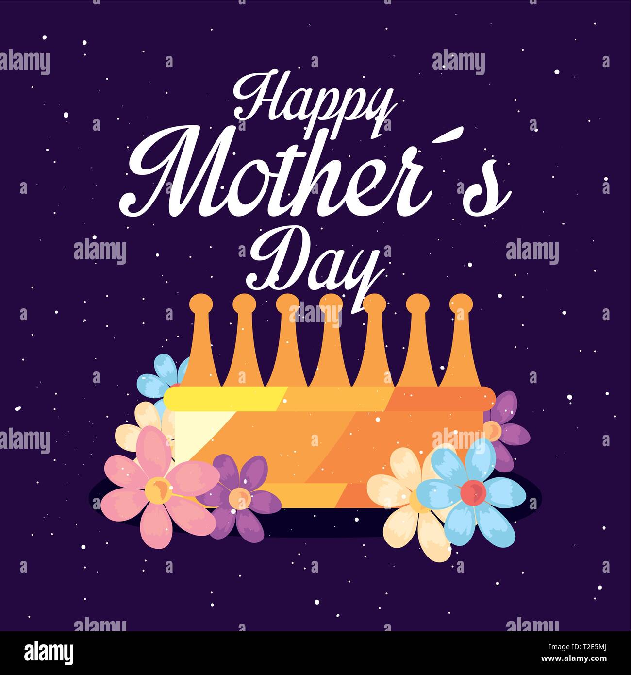 happy mothers day lettering crown flowers vector illustration Stock ...