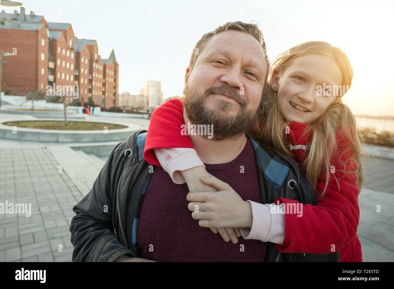 happy dad and daughter for a walk. pose for the camera Stock Photo - Alamy