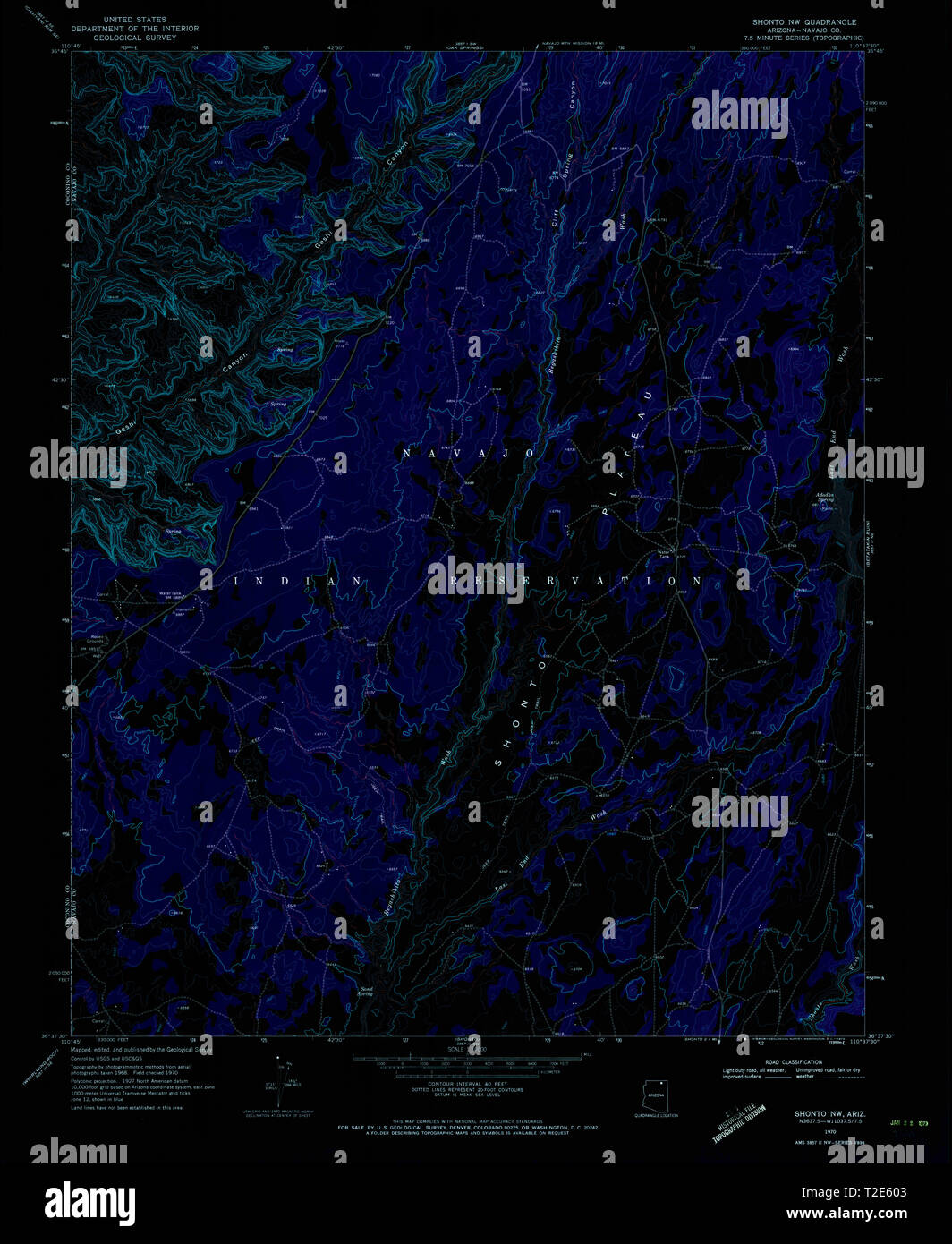USGS TOPO Map Arizona AZ Shonto NW 313358 1970 24000 Inverted ...