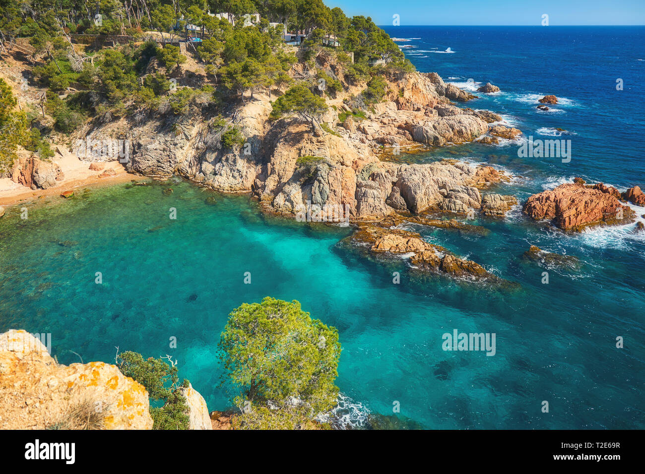 Aerial landscape picture from a Spanish Costa Brava in a sunny day ...