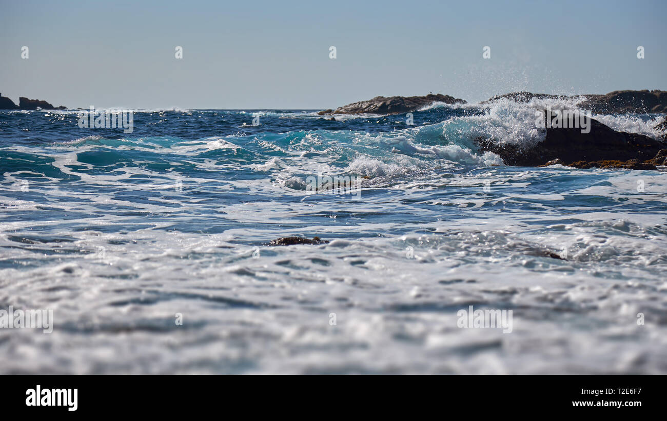 Bottom view of sea waves in Costa Brava of Spain with rock Stock Photo ...