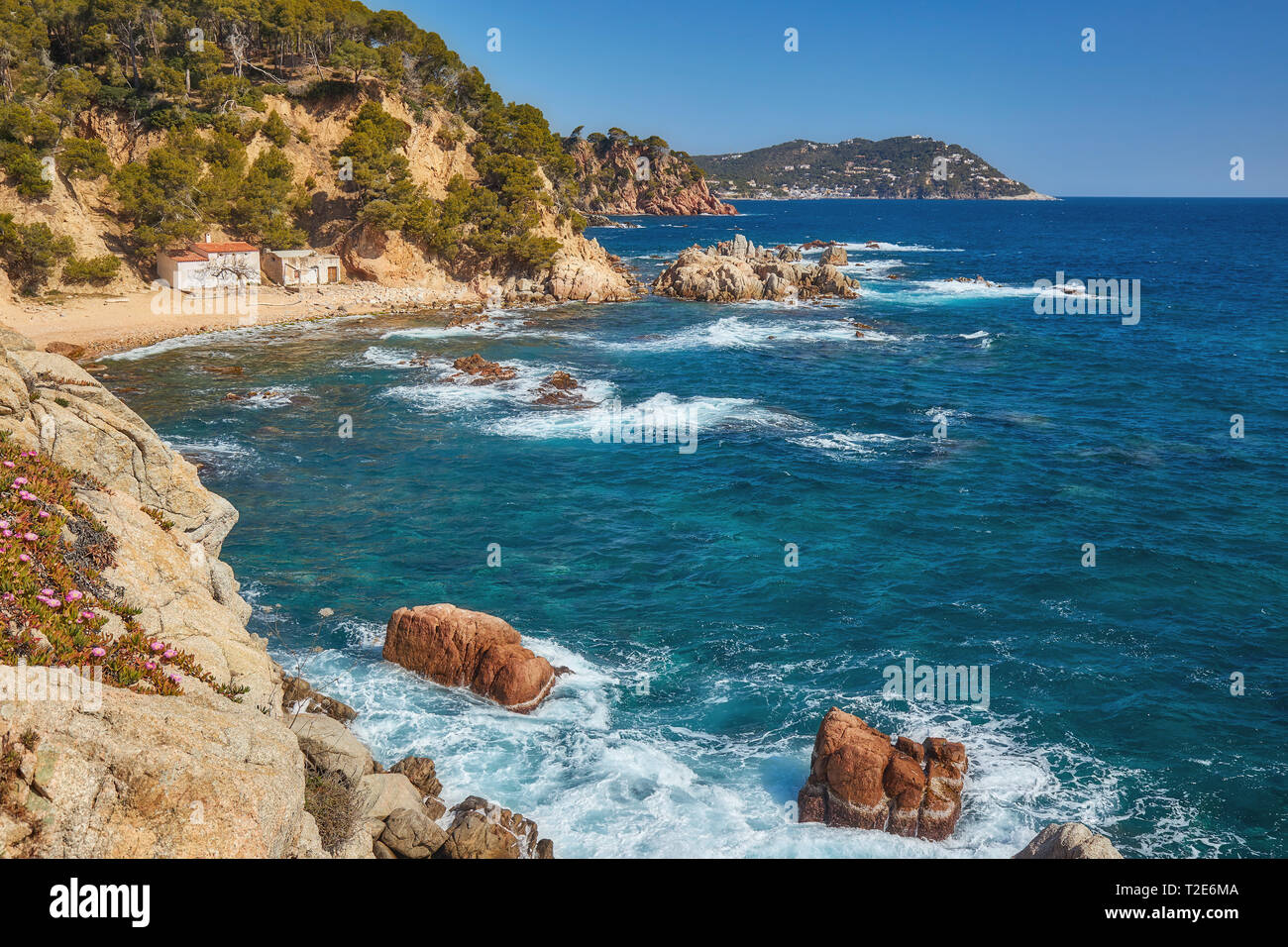 Aerial landscape picture from a Spanish Costa Brava in a sunny day ...