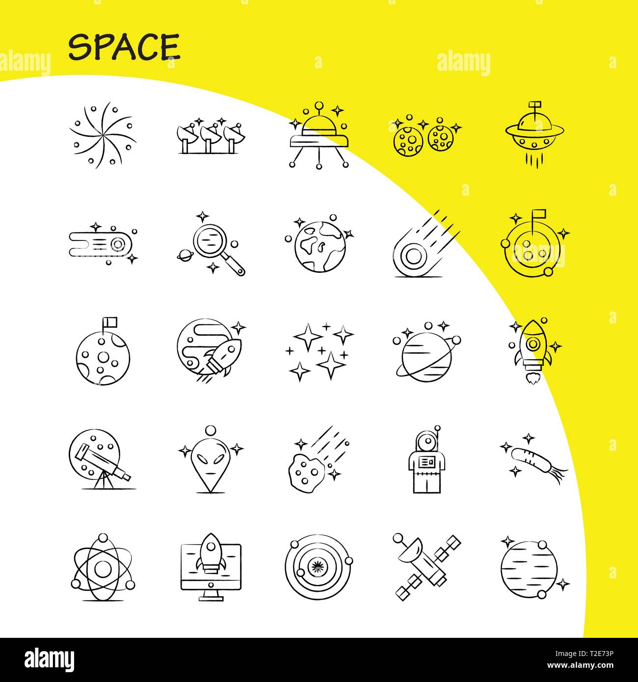 Space Hand Drawn Icons Set For Infographics, Mobile UX/UI Kit And Print ...