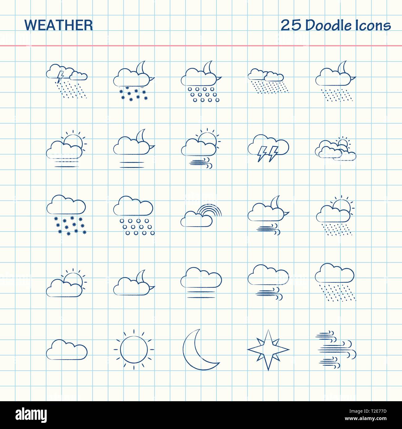 Doodle weather set cloud thunder hi-res stock photography and images ...